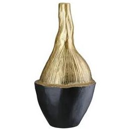 Tischvase Gilde "Vase Prero schlanz", goldfarben, schwarz, B:18cm H:36cm T:18cm &Oslash;:18cm, Aluminium, Vasen