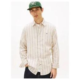 Tommy Hilfiger Langarmhemd TOMMY JEANS "REGULAR LINEN MIX STRIPES", Herren, Gr. 3XL, N-Gr, wei&szlig; clay stripes, Web, Obermaterial: 55% Leinen, 45% Baumwolle, regular fit normal, Rundhals, eingesetzt Manschette, Hemden, Regular fit mit Streifenmuster