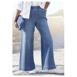 Schlupfhose Buffalo, Damen, Gr. 34, N-Gr, blau, Web, Obermaterial: 63% Baumwolle, 29% Lyocell, 8% Polyester, unifarben, figurumspielend lang, Hosen Schlupfhose, mit Kontrastn&auml;hten, modische Jeans, weites Bein