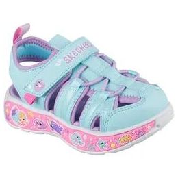 Sandale Skechers "PLAY SCENE SPLASH", M&auml;dchen, Gr. 26, t&uuml;rkis, violett, Lederimitat, Schuhe Sandale, Badeschuh mit bunter Sohle, Gr&ouml;&szlig;enschablone zum Download
