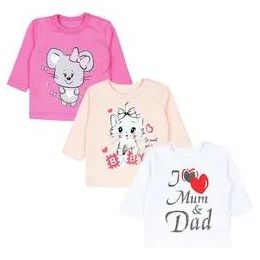 Langarmshirt TUPTAM "Shirt Unisex Baby Langarmshirt mit Spruch Aufdruck 3er Set", M&auml;dchen, Gr. 56, wei&szlig; (i love dad mum wei&szlig; katze aprikose maus pink), Obermaterial: 100% Baumwolle CO., Shirts Langarmshirt