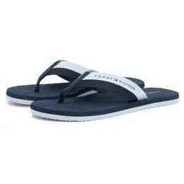 Zehentrenner Tommy Hilfiger "HILFIGER WEBBING BEACH SANDAL", Herren, Gr. 42, dunkelblau, Textil, gestreift, Schuhe Zehentrenner, Sommerschuh, Pool Slides, Flat im Kontrastlook