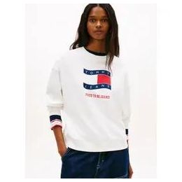 Tommy Hilfiger Sweatshirt TOMMY JEANS "TJW BXY WAVY FLAG CREW EXT", Damen, Gr. S (36), ecru, Sweatware, Obermaterial: 100% Baumwolle, bedruckt, l&auml;ssig geschnitten normal, Rundhals, Rippb&uuml;ndchen, Sweatshirts Sweatshirt, Boxy Fit mit Rundhals
