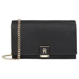 Clutch Tommy Hilfiger "TH HER FLAP W/CHAIN", Damen, Gr. B/H/T: 21cm x 12cm x 7,5cm, schwarz, Lederimitat, Taschen, Damen Umh&auml;ngetasche, Mini-Bag, Cross-Body Bag mit Umh&auml;ngekettchen
