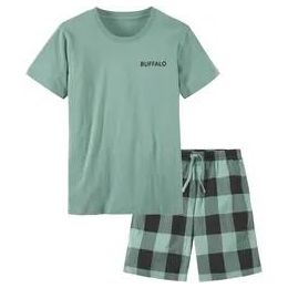 Pyjama Buffalo, Jungen, Gr. 158/164, gr&uuml;n, Jersey, Obermaterial: 100% Baumwolle, kariert, Basic, bequem kurz, Rundhals, abgesteppte Kante, Homewear-Sets Pyjama, kurzer Schlafanzug im coolen Karolook
