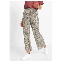 Palazzohose bonprix, Damen, Gr. 52, K-Gr, sand, schwarz zebra bedruckt (l&auml;nge: kurz), Obermaterial: 100% Viskose, loose fit, Hosen Palazzohose, aus Viskose, lockere Passform, weiter Bein, casual Stil