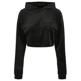 Kapuzenpullover Urban Classics "Urban Classics Damen Ladies Cropped Velvet Oversized Hoody", Damen, Gr. L, schwarz, 93% Polyester, 7% Elasthan, unifarben, oversize, ohne Ausschnitt, Pullover Kapuzenpullover