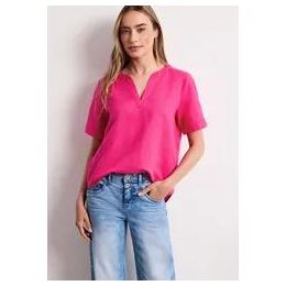 Shirtbluse Street One, Damen, Gr. 38, magenta dream, Web, 60% Leinen, 40% Baumwolle, unifarben, normal normal, Rundhals, B&uuml;ndchen, Blusen, mit Leinenanteil