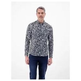 Langarmhemd Lerros, Herren, Gr. XXL, N-Gr, classic navy, Web, Obermaterial: 55% Leinen, 45% Baumwolle, bedruckt, regular fit normal, ohne Ausschnitt, Manschette, Hemden, mit All-Over Print
