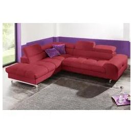 Ecksofa COTTA "Chef L-Form", rot, B:257cm H:72cm T:206cm, Luxus-Microfaser (100% Polyester);Kunstleder Softlux;Leder Advantage (abgedecktes Spalt-Rindsleder), R&uuml;ckseite mit schwarzem Spannstoff bezogen;NaturLEDER (echtes Rindsleder), R&uuml;ckseite mit schwarzem Spannstoff bezogen, Sofas, Ecksofa, mit Kopfteilverstellung, edle Metallkufen, wahlweise mit Bettfunktion