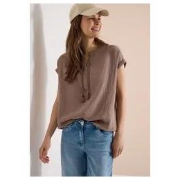 Shirtbluse Cecil, Damen, Gr. L (42), urban taupe, Web, 100% Baumwolle, unifarben, klassisch normal, Rundhals, abgesteppt, Blusen, mit geschlitztem Rundhalsausschnitt