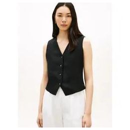 Anzugweste Tommy Hilfiger "NEW ESS LINEN VEST", Damen, Gr. 38, schwarz, Web, Obermaterial: 76% Leinen, 24% Lyocell, unifarben, regular fit normal, V-Ausschnitt, Westen Anzugweste, mit Logo-Stickerei