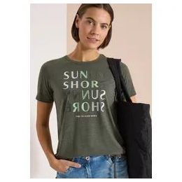 T-Shirt Cecil, Damen, Gr. M (40), khaki, Stoff, 65% Polyester, 35% Viskose, bedruckt, comfort fit normal, Rundhals, normaler Saum, Shirts T-Shirt, mit Rundhalsausschnitt