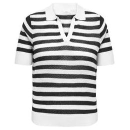 Polokragenpullover Only CARMAKOMA "CARDIANA SS POLO PULLOVER KNT", Damen, Gr. M, cloud dancer stripes:schwarz, Strick, Obermaterial: 50% Baumwolle, 50% Polyacryl, gestreift, normal, V-Ausschnitt, Pullover