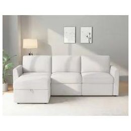 Ecksofa DOREL HOME "NORDHUS, L-Form, 200 cm, Recamiere rechts/links montierbar", creme, B:200cm H:80cm T:128cm, 100% Polyester, Sofas, Ecksofa, gro&szlig;er Stauraum, softer Cord und feiner Webstoff-Bezug