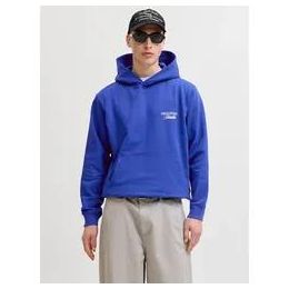 Jack & Jones Kapuzensweatshirt JACK & JONES "JORNORREBRO TYPO BACK SWEAT HOOD SN", Herren, Gr. XL, bluing detail:ss26, angeraute Sweatware, Obermaterial: 89% Baumwolle, 11% Polyester, bedruckt, relaxed fit normal, ohne Ausschnitt, Rippb&uuml;ndchen, Sweatshirts, mit Print