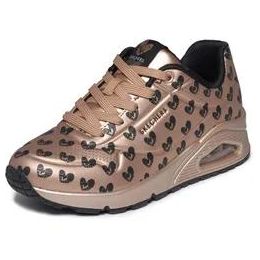 Sneaker Skechers "UNO-LIVE COLORFULLY", Damen, Gr. 38, ros&eacute;goldfarben, Lederimitat, kontrastfarbene Details, Schuhe Sneaker, Freizeitsneaker, Schn&uuml;rschuh mit allover Herzen-Print