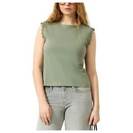 Rundhalsshirt QS, Damen, Gr. XXL (44), olive, Jersey, Obermaterial: 100% Baumwolle, unifarben, normal h&uuml;ftbedeckend, Rundhals, H&auml;kelkante, Shirts Rundhalsshirt, mit H&auml;kel-Details an der Schulter
