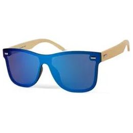 Sonnenbrille styleBREAKER "Monoglas Nerd Sonnenbrille Bambus B&uuml;gel", Damen, braun (gestell hellbraun, glas blau verspiegelt), Modisch, Sonnenbrillen Sonnenbrille