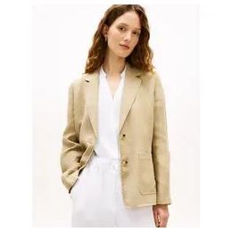 Kurzblazer Tommy Hilfiger "NEW ESS LINEN REG SB BLAZER", Damen, Gr. 42, beige, Web, Obermaterial: 76% Leinen, 24% Lyocell, unifarben, gerade normal, Blazer Kurzblazer, mit aufgesetzten Taschen