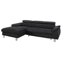 Ecksofa COTTA "Komaris L-Form, B: 244 cm", schwarz, B:244cm H:72cm T:166cm, Microfaser PRIMABELLE (100% Polyester);Kunstleder SOFTLUX(100%Polyurethan);Feinstruktur (100% Polyester);Kunstleder SOFTLUX/Struktur (100%Polyurethan, 90%Polyester, 10% Polyacryl), Sofas, Ecksofa, mit Kopfteilverstellung, optional Bettfunktion, Bettkasten & Licht