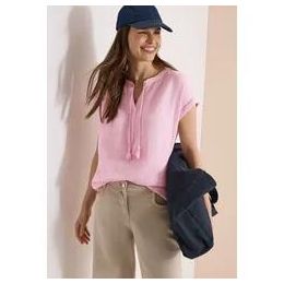 Shirtbluse Cecil, Damen, Gr. XXL (46), light blush rose, Web, 100% Baumwolle, unifarben, klassisch normal, Rundhals, abgesteppt, Blusen, mit geschlitztem Rundhalsausschnitt