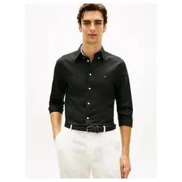 Langarmhemd Tommy Hilfiger "LINEN BLEND SOLID BTD", Herren, Gr. XL, N-Gr, schwarz, Web, Obermaterial: 52% Baumwolle, 48% Leinen, regular fit normal, Manschette, Hemden, regular fit, Button-down-Kragen