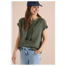 Shirtbluse Cecil, Damen, Gr. XL (44), khaki, Web, 100% Baumwolle, unifarben, klassisch normal, Rundhals, abgesteppt, Blusen, mit geschlitztem Rundhalsausschnitt