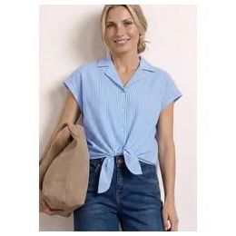 Kurzarmbluse Street One, Damen, Gr. 40, original blau, Web, 100% Baumwolle, gestreift, klassisch normal, V-Ausschnitt, Aufschlag, Blusen, aus reiner Baumwolle