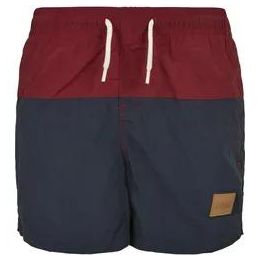 Badeshorts Urban Classics "Urban Classics Herren Boys Block Swim Shorts", Jungen, Gr. 134/140, Normalgr&ouml;&szlig;en, navy, burgundy, 100% Polyamid, Badehosen Badeshorts