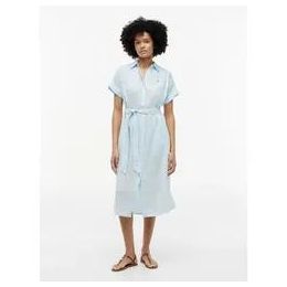 Hemdblusenkleid Tommy Hilfiger "LINEN BELTED KNEE SS SHIRT DRESS", Damen, Gr. XS (34), N-Gr, keepsake blau, Web, Obermaterial: 100% Leinen, unifarben, regular fit knielang, Kleider, mit Bindeg&uuml;rtel