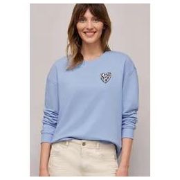 Sweatshirt STREET ONE STUDIO, Damen, Gr. 46, sky lavender blau, Sweatware, Obermaterial: 60% Baumwolle, 40% Polyester, unifarben, loose fit, Rundhals, B&uuml;ndchen, Sweatshirts Sweatshirt, in Loose Shape