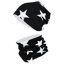 Beanie TUPTAM "M&uuml;tze Unisex Kinder Beanie M&uuml;tze Schlauchschal Set", Jungen, Gr. 52, schwarz (sterne wei&szlig;, schwarz), Obermaterial: 95% Baumwolle CO. 5% Elasthan EL., M&uuml;tzen Beanie