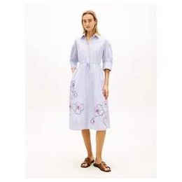 Hemdblusenkleid Tommy Hilfiger "EMBROIDERED POPLIN SHIRT DRESS", Damen, Gr. M (40), N-Gr, misty lazuli blau stripe, Jersey, Obermaterial: 100% Baumwolle, gestreift, A-Linie, Kleider, mit Spaghetti-Tr&auml;gern zum Binden