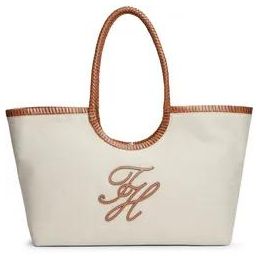 Tragetasche Tommy Hilfiger "TH ELEV SUMM MAXI TOTE CANVAS", Gr. B/H/T: 0cm x 0cm x 0cm, beige, Leinen, Taschen, Damen Schultertasche, Henkeltasche mit kontrastiven Schulterriemen