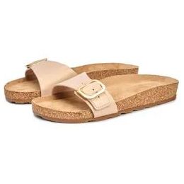 Pantolette Tommy Hilfiger "TH CLASSIC CORK SANDAL PEARL LTH", Damen, Gr. 40, beige, Leder, unifarben, Basic, Schuhe Pantolette, Strandschuh, Pool Slides, Flat mit Logoemblem