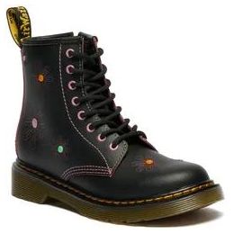 Schn&uuml;rboots Dr. Martens "1460 J", M&auml;dchen, Gr. 32, schwarz, bunt, Glattleder, Schuhe Schn&uuml;rboots, Blockabsatz, Stiefelette, 8-Eye Boot mit auff&auml;lliger Verzierung
