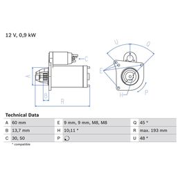Bosch Starter 0986021970 f&uuml;r STEYR BMW MINI DS PEUGEOT