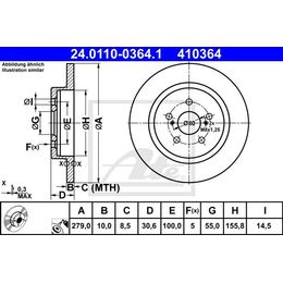 ATE Bremsensatz, Scheibenbremse Bremsen-Set VA + HA SIZW2N89T1 Hinterachse voll 279mm 10mm f&uuml;r Subaru TOYOTA LEXUS