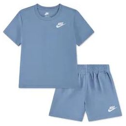 T-Shirt & Shorts Nike SPORTSWEAR "NKN CLUB LBR KNIT SHORT SET", M&auml;dchen, Gr. 110, work blau, Sweatware, Obermaterial: 60% Baumwolle, 40% Polyester, KOB Set-Artikel, f&uuml;r Kinder