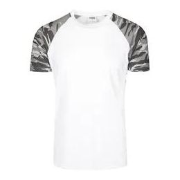 T-Shirt Urban Classics "Urban Classics Herren Raglan Contrast Tee", Damen, Gr. S, wei&szlig;, schwarzcamo, 100% Baumwolle, mehrfarbig, normal, Rundhals, Shirts T-Shirt