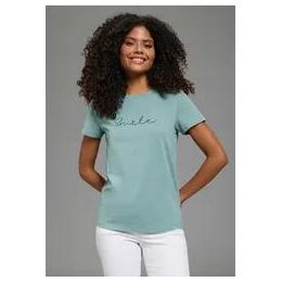 T-Shirt Laura Scott, Damen, Gr. 44/46, mint, Single Jersey, Obermaterial: 95% Baumwolle, 5% Elasthan, bedruckt, Basic h&uuml;ftlang, Rundhals, Shirts T-Shirt, im Basic-Stil, mit Rundhalsausschnitt, aus elastischem Single Jersey
