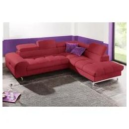 Ecksofa COTTA "Chef L-Form", rot, B:257cm H:72cm T:206cm, Luxus-Microfaser (100% Polyester);Kunstleder Softlux;Leder Advantage (abgedecktes Spalt-Rindsleder), R&uuml;ckseite mit schwarzem Spannstoff bezogen;NaturLEDER (echtes Rindsleder), R&uuml;ckseite mit schwarzem Spannstoff bezogen, Sofas, Ecksofa, mit Kopfteilverstellung, edle Metallkufen, wahlweise mit Bettfunktion