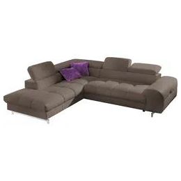 Ecksofa COTTA "Chef L-Form", braun, B:257cm H:72cm T:206cm, Luxus-Microfaser (100% Polyester);Kunstleder Softlux;Leder Advantage (abgedecktes Spalt-Rindsleder), R&uuml;ckseite mit schwarzem Spannstoff bezogen;NaturLEDER (echtes Rindsleder), R&uuml;ckseite mit schwarzem Spannstoff bezogen, Sofas, Ecksofa, mit Kopfteilverstellung, edle Metallkufen, wahlweise mit Bettfunktion
