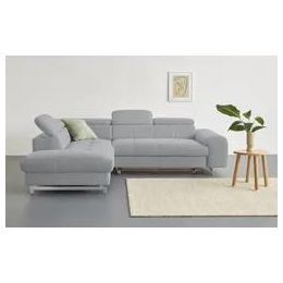 Ecksofa COTTA "Chef L-Form", smoke, B:257cm H:72cm T:206cm, Luxus-Microfaser (100% Polyester);Kunstleder Softlux;Leder Advantage (abgedecktes Spalt-Rindsleder), R&uuml;ckseite mit schwarzem Spannstoff bezogen;NaturLEDER (echtes Rindsleder), R&uuml;ckseite mit schwarzem Spannstoff bezogen, Sofas, Ecksofa, mit Kopfteilverstellung, edle Metallkufen, wahlweise mit Bettfunktion