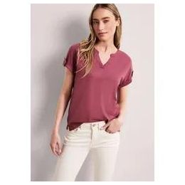 T-Shirt Street One, Damen, Gr. 44, schwarz clouded blush, Web, 50% Baumwolle, 50% Modal, unifarben, normal normal, Rundhals, B&uuml;ndchen, Shirts T-Shirt, mit geschlitztem Rundhalsausschnitt