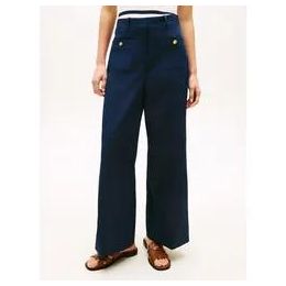 Chinohose Tommy Hilfiger "PREPPY COTTON WIDE LEG CHINO", Damen, Gr. 46, N-Gr, schwarz night navy, Web, Obermaterial: 65% Baumwolle, 33% Lyocell, 2% Elasthan, unifarben, l&auml;ssig geschnitten lang, Hosen Chinohose, mit B&uuml;gelfalten, Mid Rise