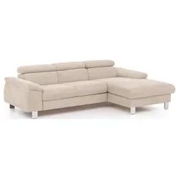 Ecksofa COTTA "Komaris L-Form, B: 244 cm", beige, B:244cm H:72cm T:166cm, Microfaser PRIMABELLE (100% Polyester);Kunstleder SOFTLUX(100%Polyurethan);Feinstruktur (100% Polyester);Kunstleder SOFTLUX/Struktur (100%Polyurethan, 90%Polyester, 10% Polyacryl), Sofas, Ecksofa, mit Kopfteilverstellung, optional Bettfunktion, Bettkasten & Licht