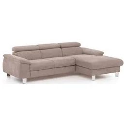 Ecksofa COTTA "Komaris L-Form, B: 244 cm", mud, B:244cm H:72cm T:166cm, Microfaser PRIMABELLE (100% Polyester);Kunstleder SOFTLUX(100%Polyurethan);Feinstruktur (100% Polyester);Kunstleder SOFTLUX/Struktur (100%Polyurethan, 90%Polyester, 10% Polyacryl), Sofas, Ecksofa, mit Kopfteilverstellung, optional Bettfunktion, Bettkasten & Licht