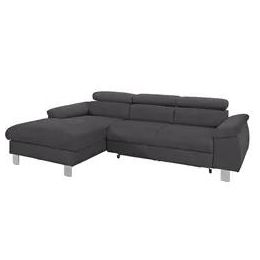 Ecksofa COTTA "Komaris L-Form, B: 244 cm", grau, B:244cm H:72cm T:166cm, Microfaser PRIMABELLE (100% Polyester);Kunstleder SOFTLUX(100%Polyurethan);Feinstruktur (100% Polyester);Kunstleder SOFTLUX/Struktur (100%Polyurethan, 90%Polyester, 10% Polyacryl), Sofas, Ecksofa, mit Kopfteilverstellung, optional Bettfunktion, Bettkasten & Licht